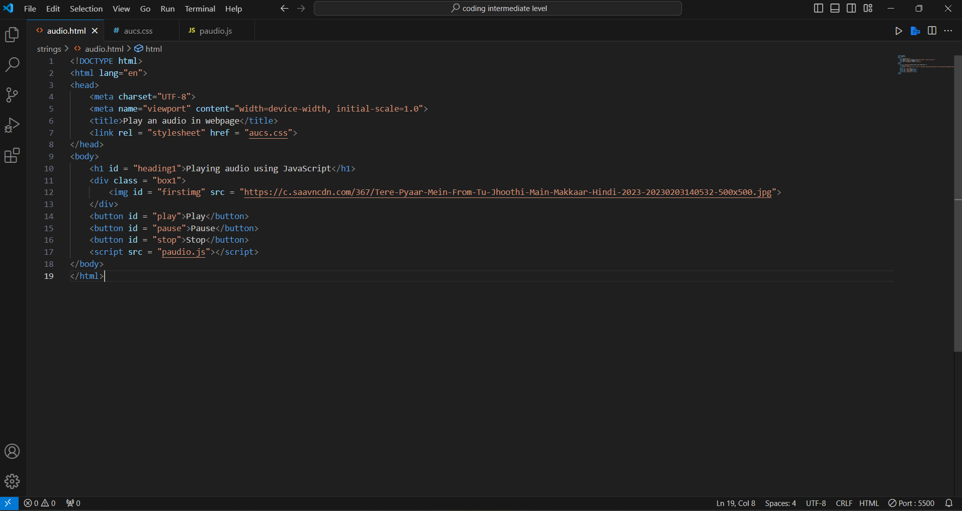 Play audio after page load in JavaScript - CodeSpeedy